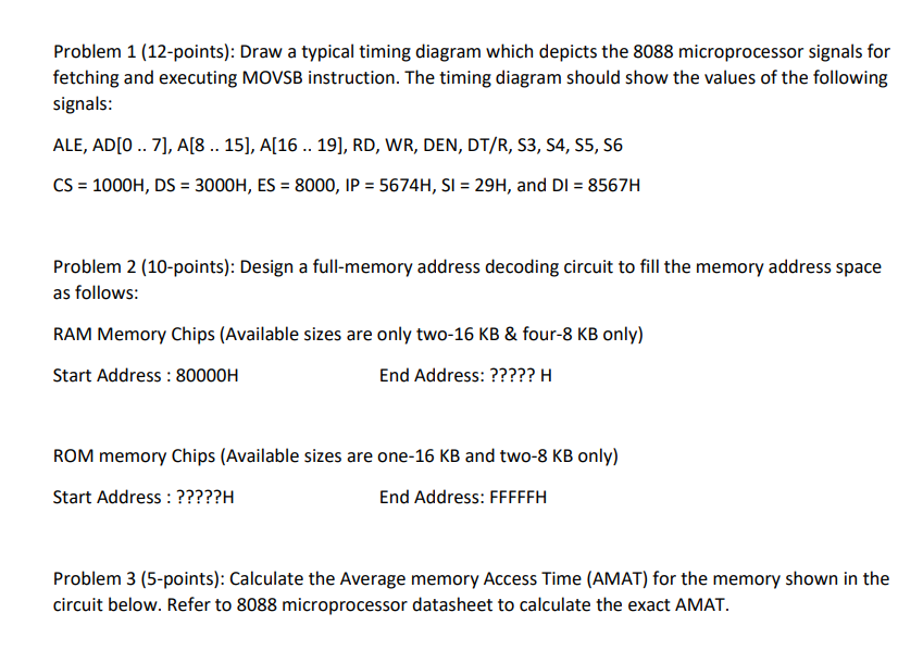 Problem 1 (12-points): Draw a typical timing diagram | Chegg.com