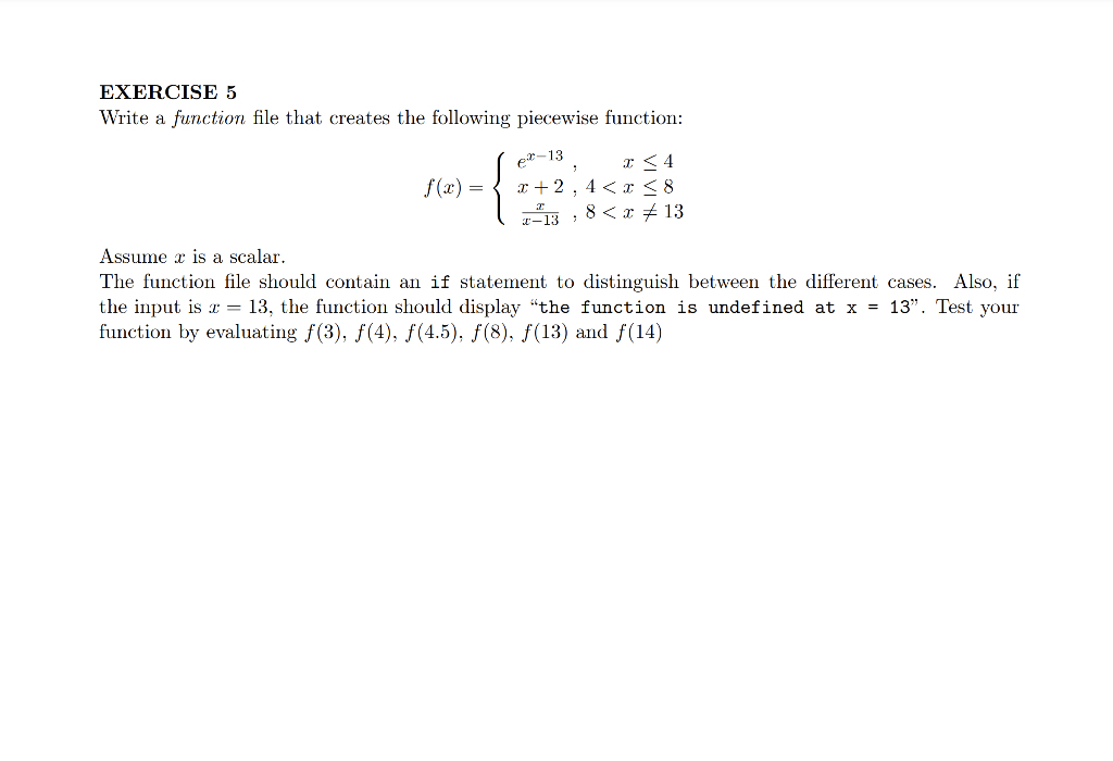 Solved EXERCISE 5 Write a function file that creates the | Chegg.com