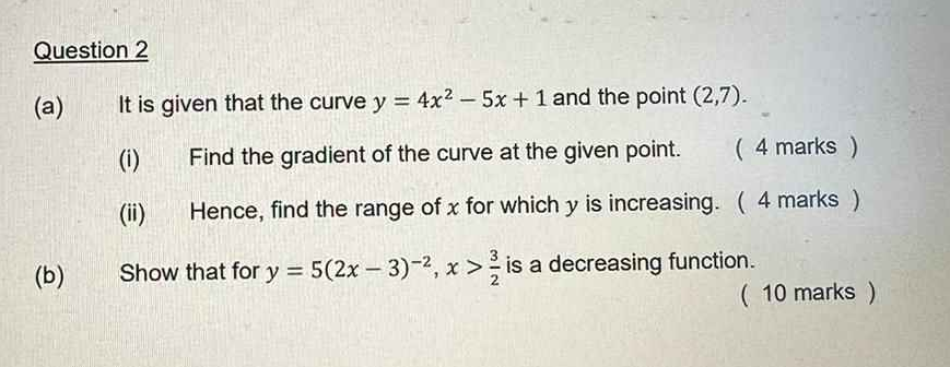 Solved Question 2(a) It is ﻿given that the curve y=4x2-5x+1 | Chegg.com