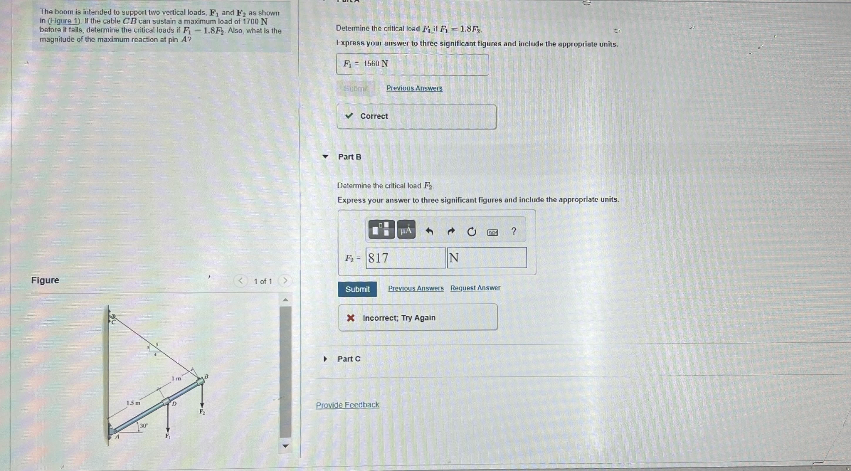 Solved The boom is intended to support two vertical loads, | Chegg.com