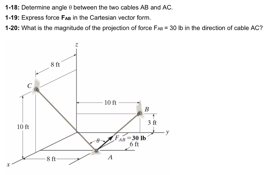 Solved 1-18: Determine angle 0 between the two cables AB and | Chegg.com