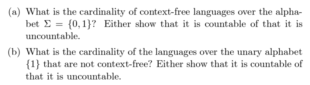 Solved (a) What is the cardinality of context-free languages | Chegg.com