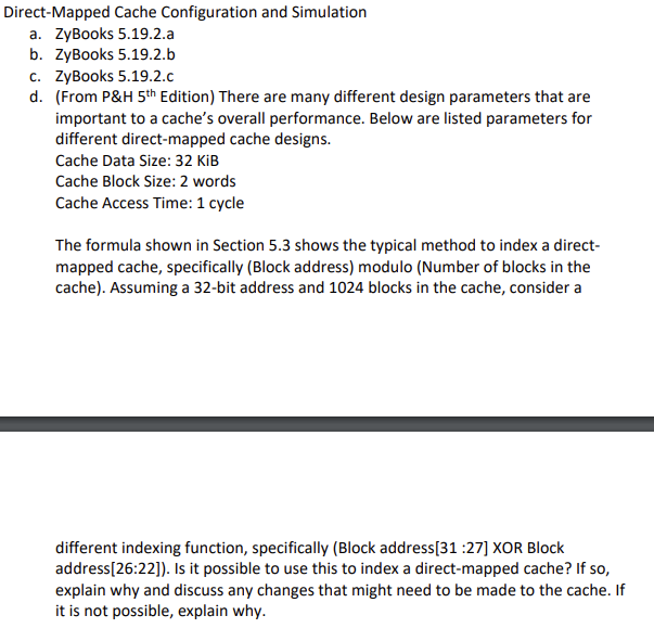 Solved rect-Mapped Cache Configuration and Simulation a. | Chegg.com