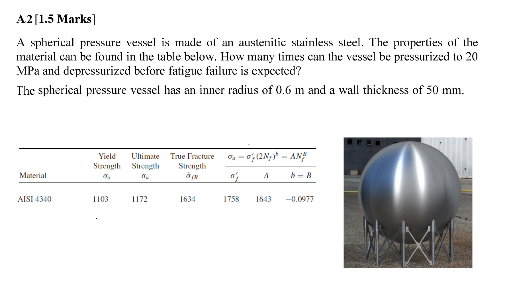Solved A2 [1.5 Marks] A spherical pressure vessel is made of | Chegg.com