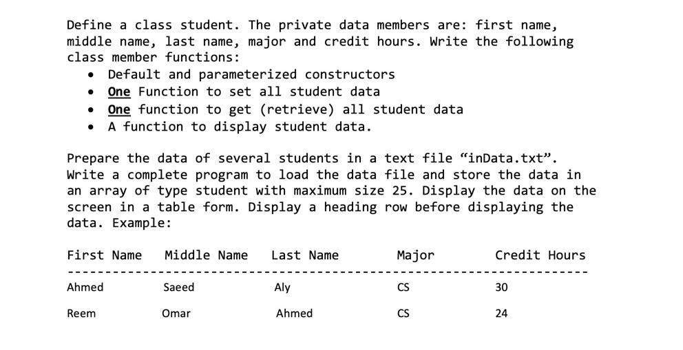 Solved . Define a class student. The private data members | Chegg.com