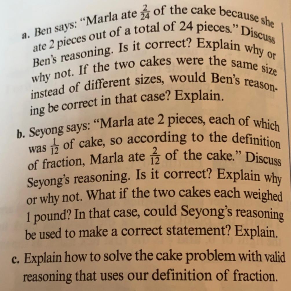 Solved 10. Cake problem: Figure 2.26 represents two cakes of | Chegg.com