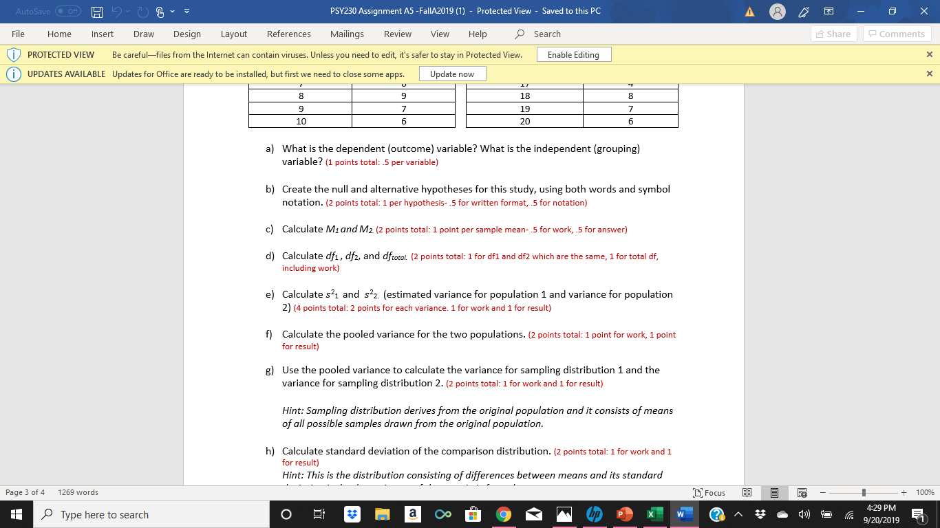 Solved AutoSave Off HD UBE PSY230 Assignment A5 -FallA2019 | Chegg.com