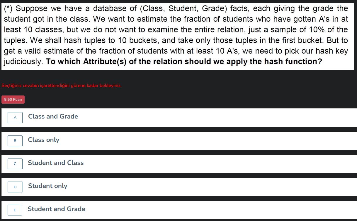 Solved (∗) Suppose we have a database of (Class, Student, | Chegg.com