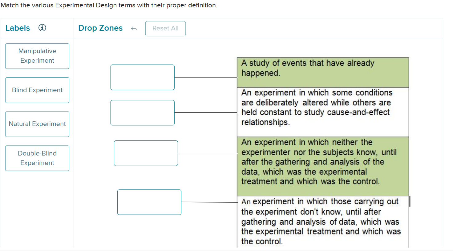Match the various Experimental Design terms with | Chegg.com