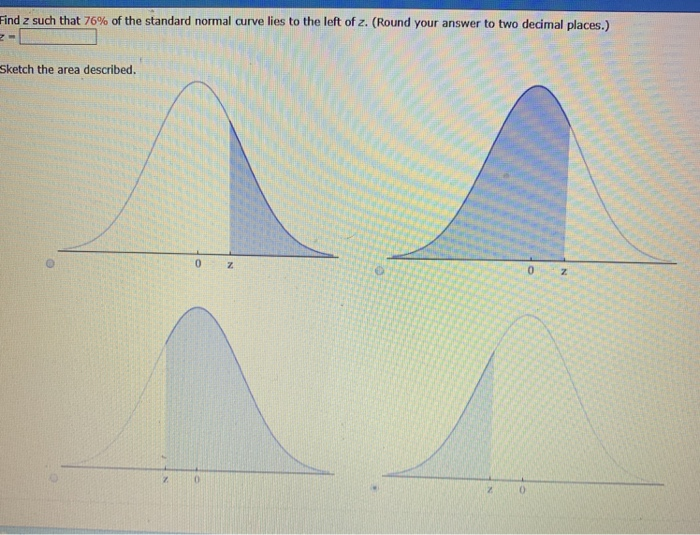 Solved Find z such that 76% of the standard normal curve | Chegg.com