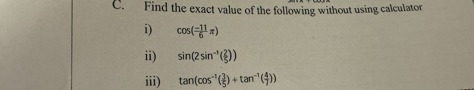 Solved C. ﻿Find the exact value of the following without | Chegg.com
