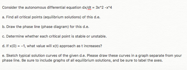 Solved Consider the autonomous differential equation dx/dt = | Chegg.com
