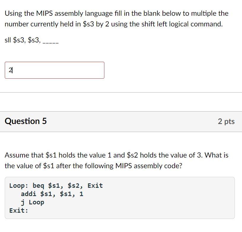Solved Using the MIPS assembly language fill in the blank | Chegg.com