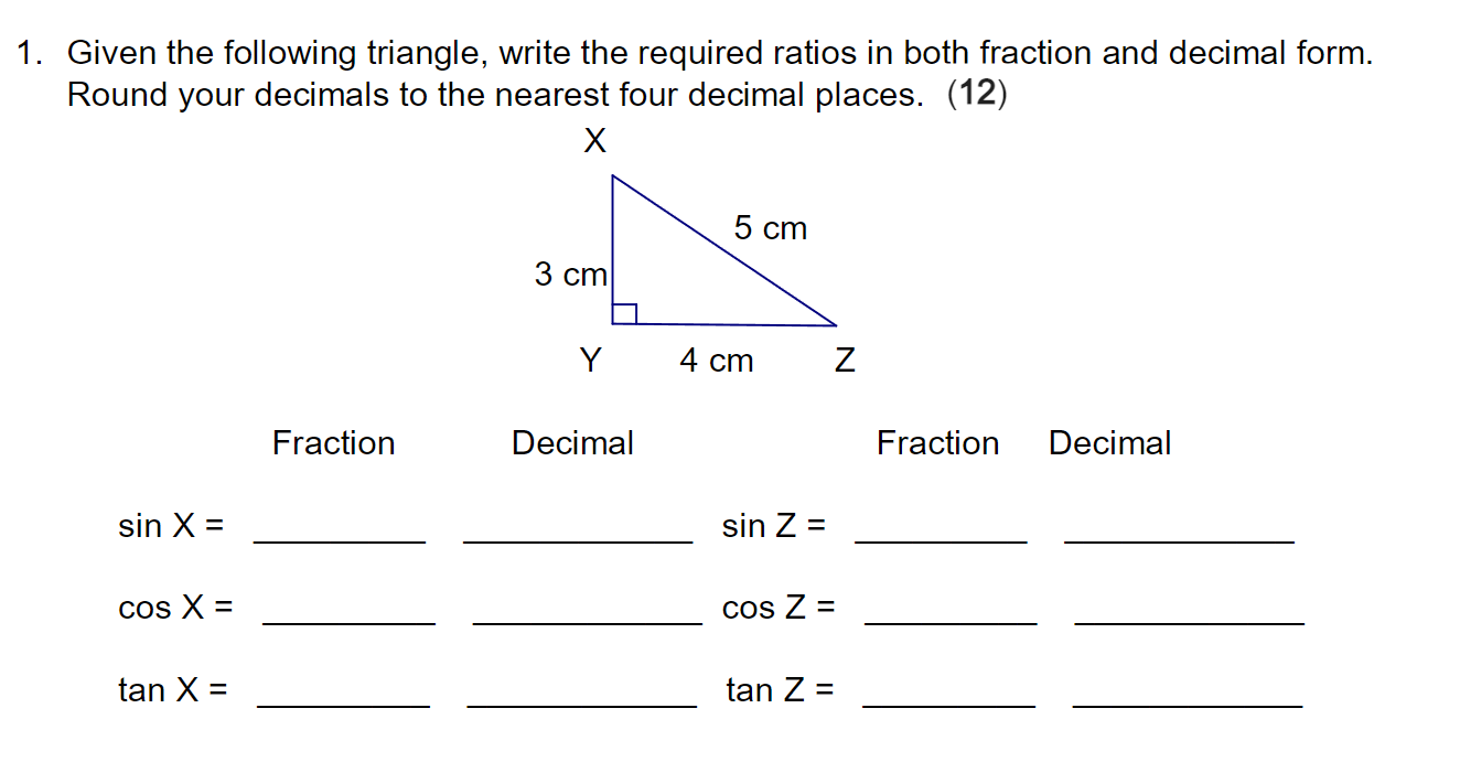Solved Given the following triangle, write the required | Chegg.com