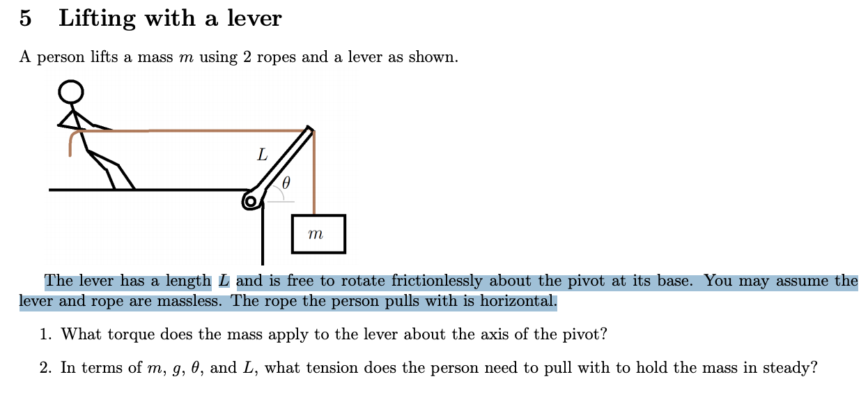 Solved 5 Lifting with a lever A person lifts a mass m using | Chegg.com