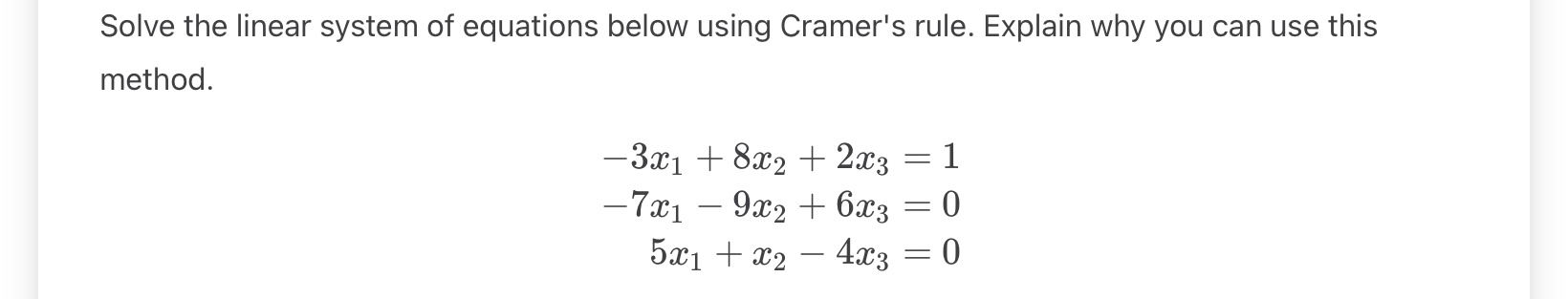 Solved Solve the linear system of equations below using | Chegg.com
