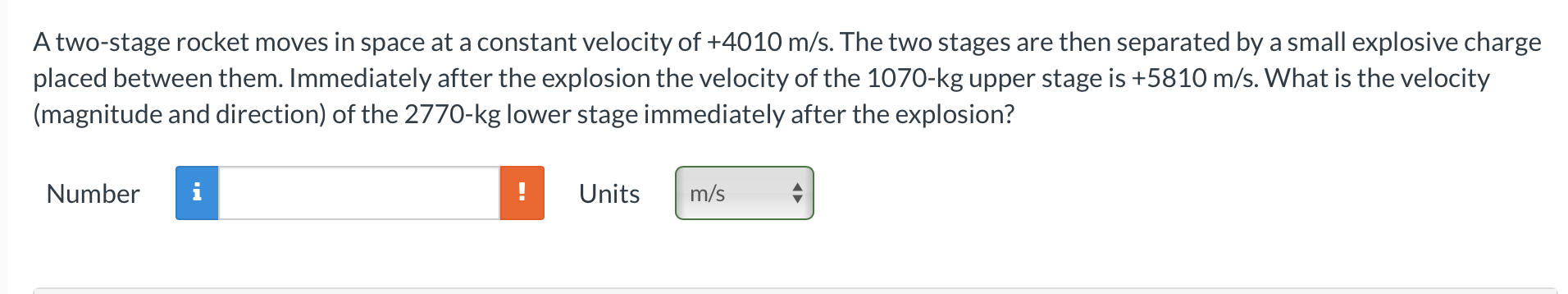 Solved A two-stage rocket moves in space at a constant | Chegg.com