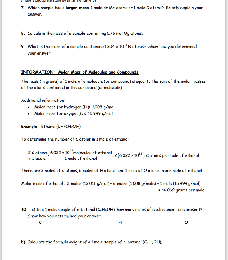 Solved Andre's Chocolate Store by Dr. Shawn Shields The mole | Chegg.com