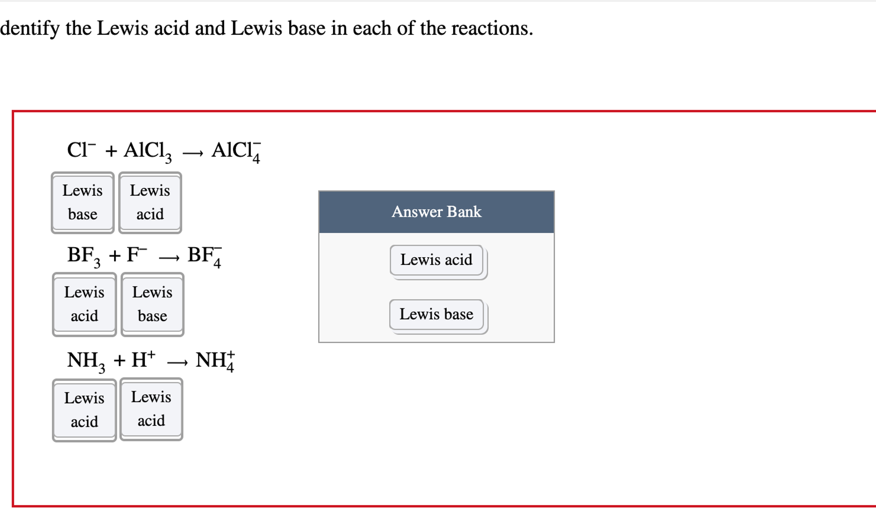 Solved dentify the Lewis acid and Lewis base in ﻿each of | Chegg.com