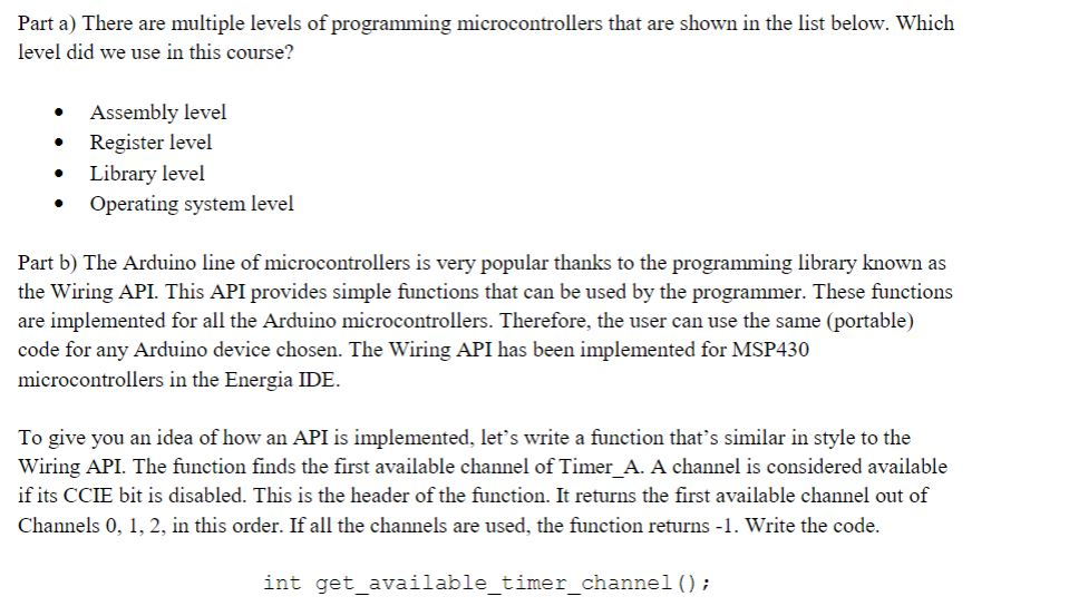 Part a) There are multiple levels of programming | Chegg.com