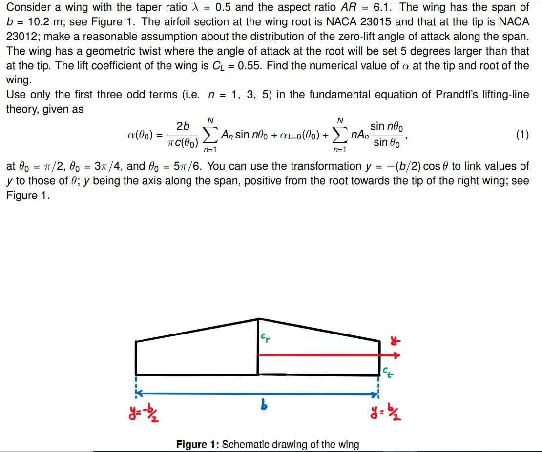 Consider a wing with the taper ratio 1 = 0.5 and the | Chegg.com