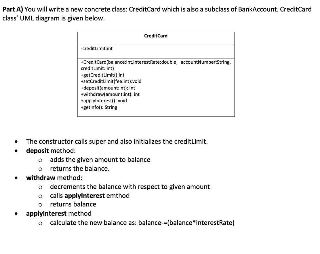 Part A) You will write a new concrete class: Credit | Chegg.com