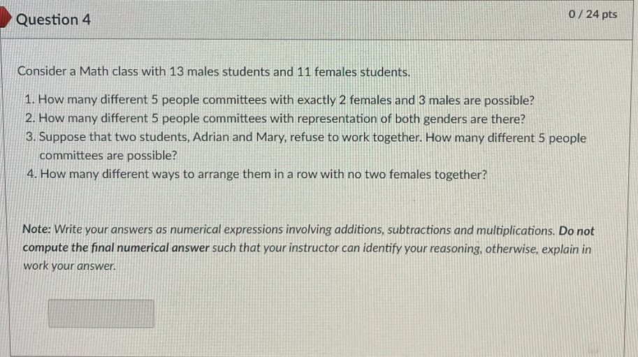 Solved Consider a Math class with 13 males students and 11 | Chegg.com