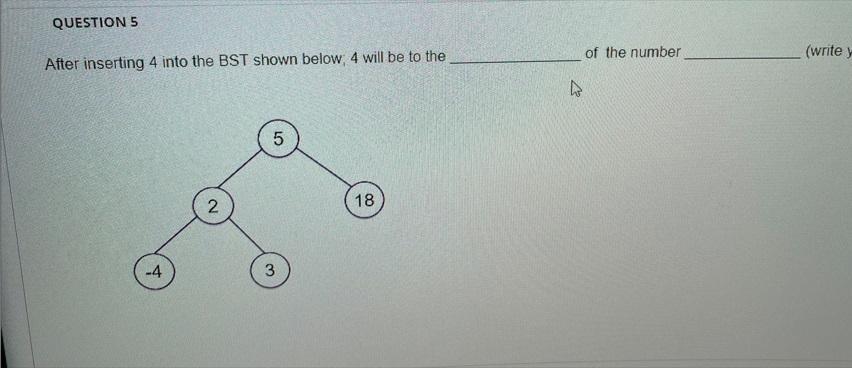 Solved After inserting 4 into the BST shown below; 4 will be | Chegg.com