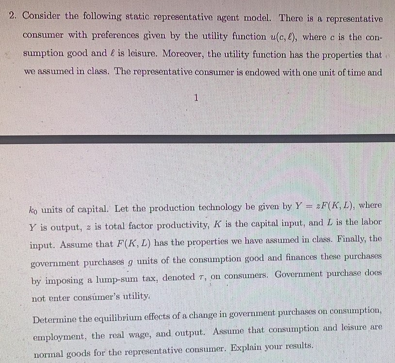 2. Consider the following static representative agent | Chegg.com