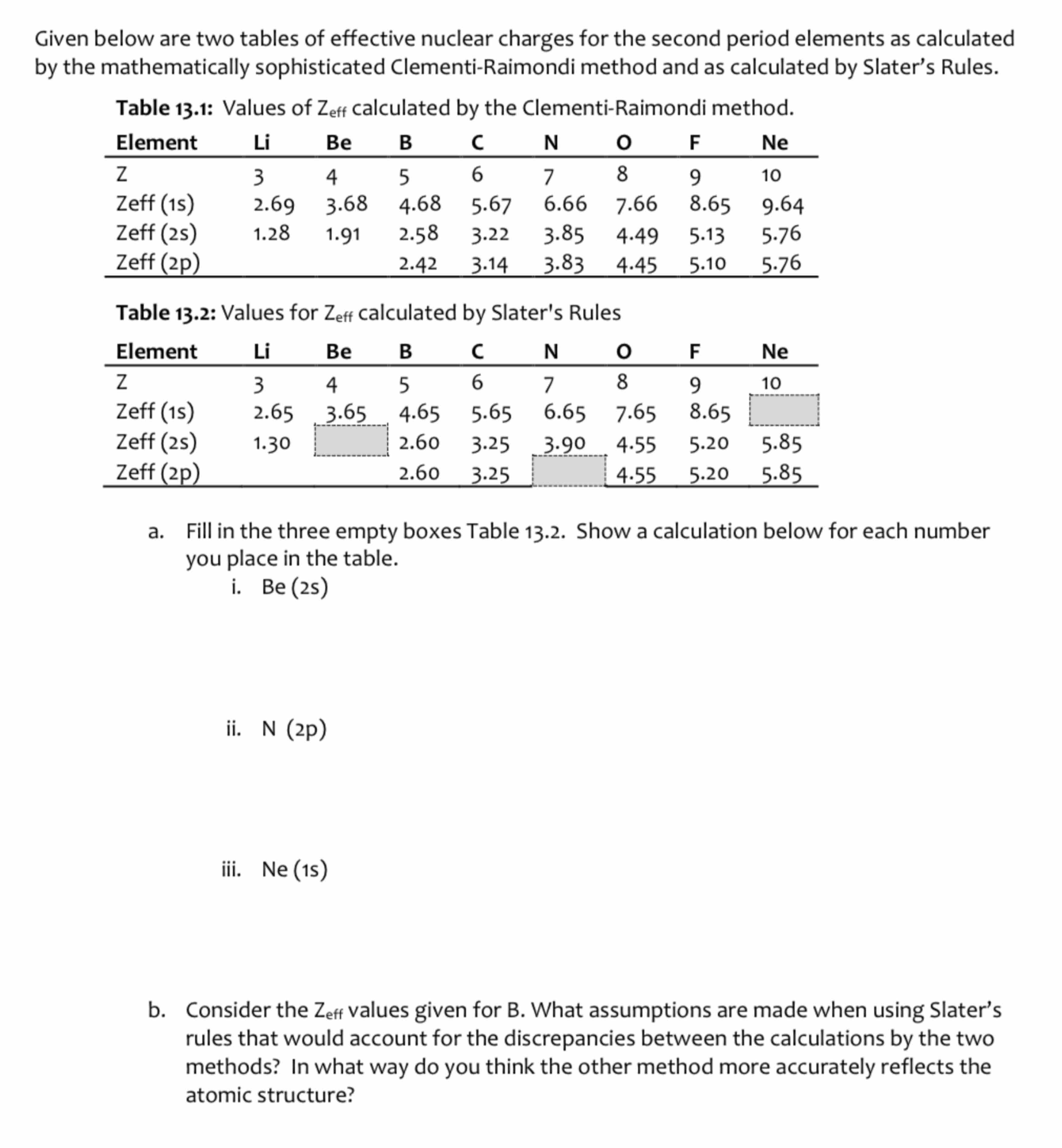 Solved Given below are two tables of effective nuclear | Chegg.com