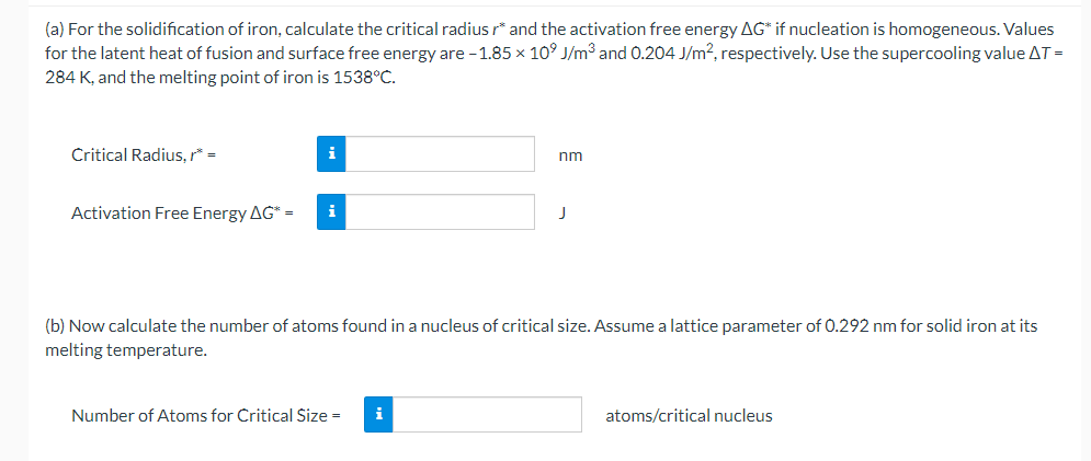 (a) For the solidification of iron, calculate the | Chegg.com