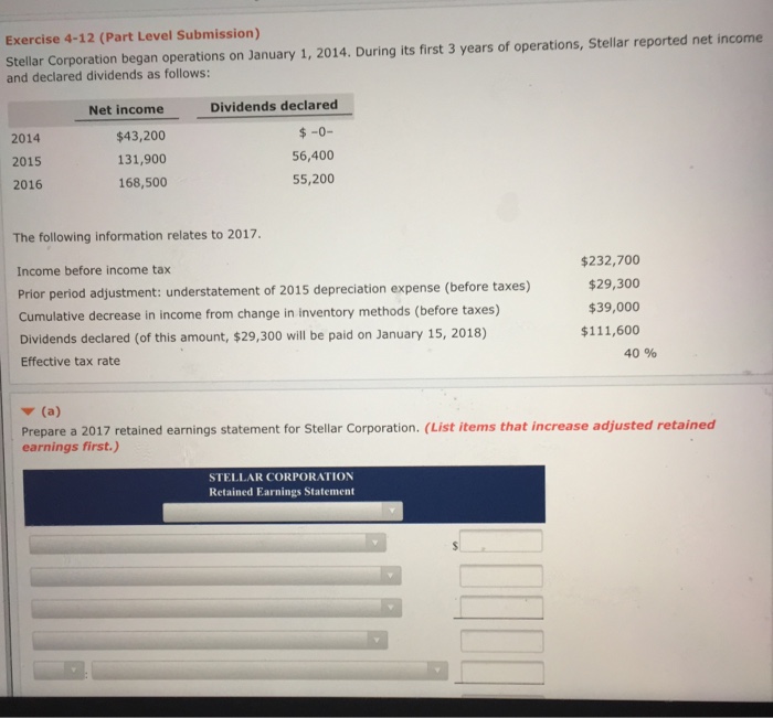 Solved Exercise 4-12 (Part Level Submission) Stellar | Chegg.com