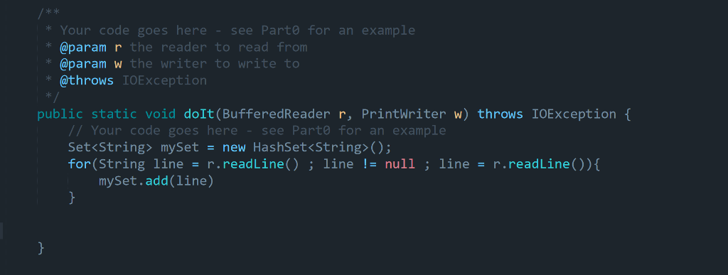 Solved Java Question I only put all line into the set, | Chegg.com