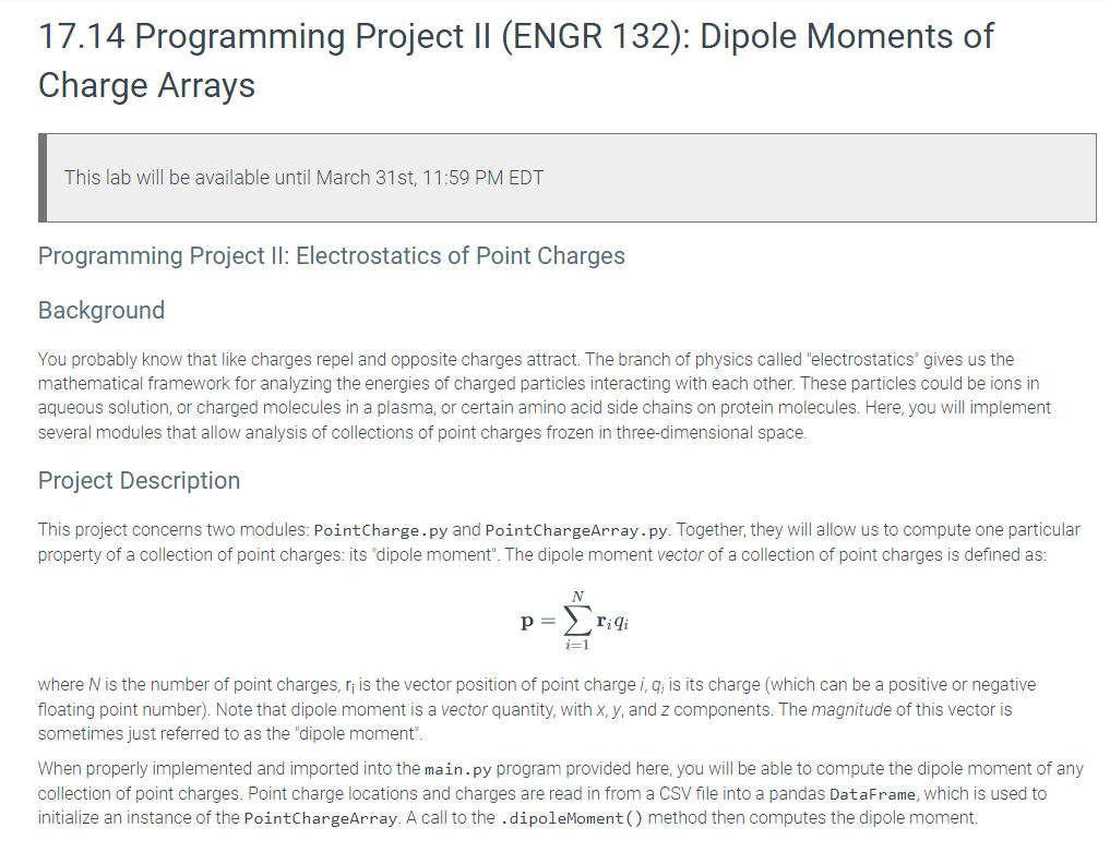 Solved 17.14 Programming Project II (ENGR 132): Dipole | Chegg.com