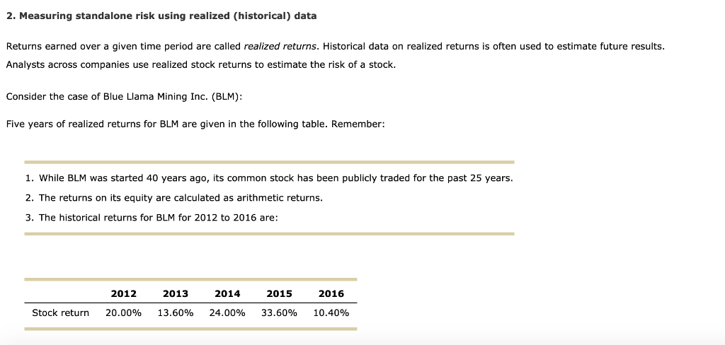 Solved 2. Measuring standalone risk using realized | Chegg.com