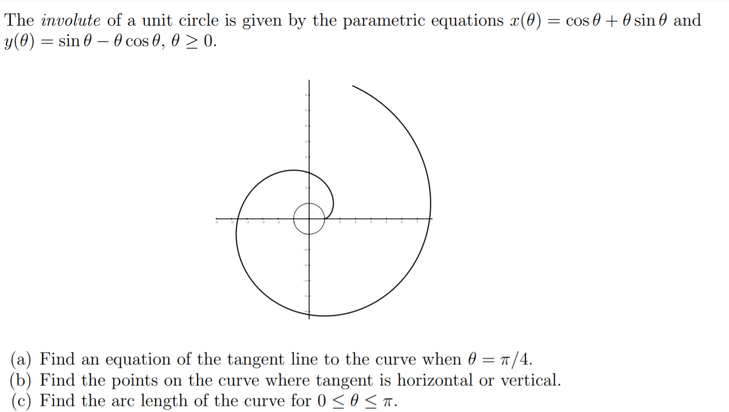 Solved а = The involute of a unit circle is given by the | Chegg.com