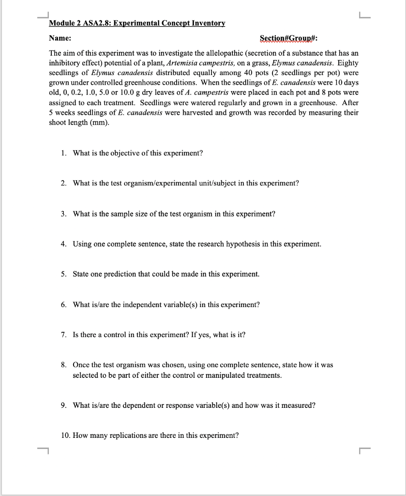 Solved Module 2 ASA2.8: Experimental Concept Inventory Name: | Chegg.com