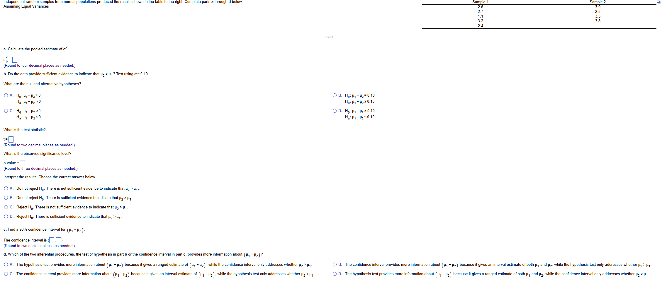 Solved Independent random samples from normal populations | Chegg.com
