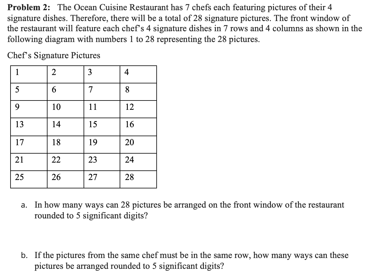 Solved Problem 2: The Ocean Cuisine Restaurant has 7 chefs | Chegg.com