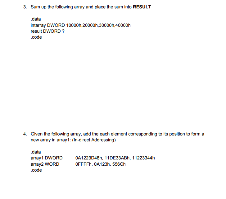 3. Sum up the following array and place the sum into | Chegg.com