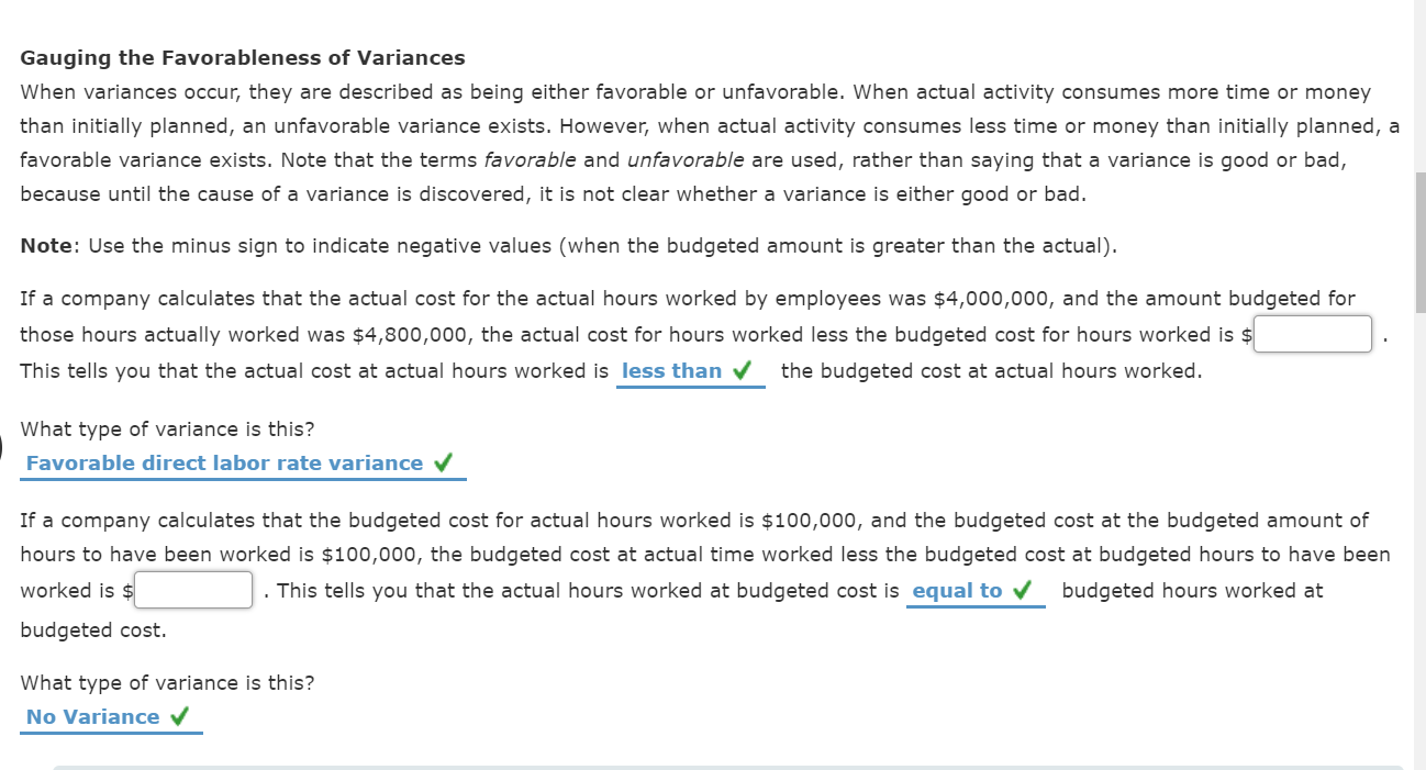 Solved Gauging the Favorableness of Variances When variances | Chegg.com