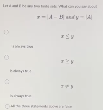 Solved Let A and B be any two finite sets. What can you say | Chegg.com