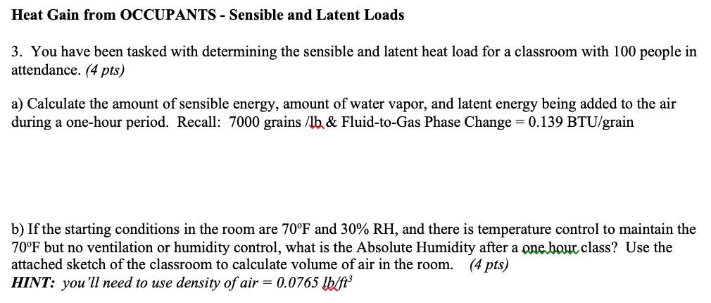 Heat Gain from OCCUPANTS - Sensible and Latent Loads | Chegg.com