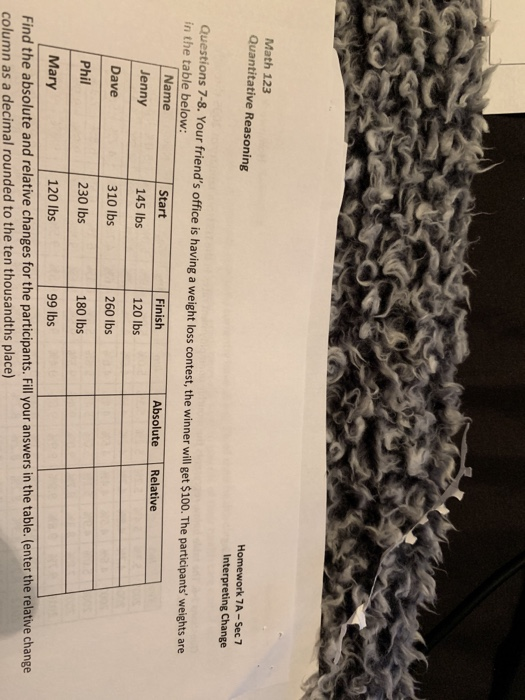 Solved Math 123 Quantitative Reasoning Interpreting Change | Chegg.com