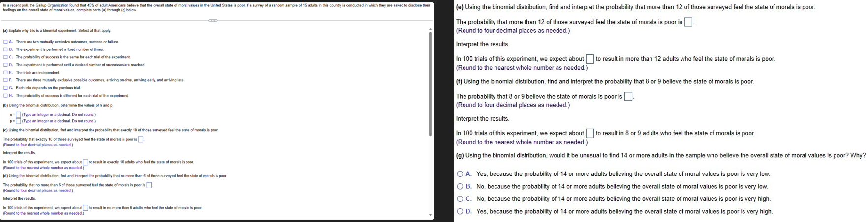 (e) Using the binomial distribution, find and | Chegg.com