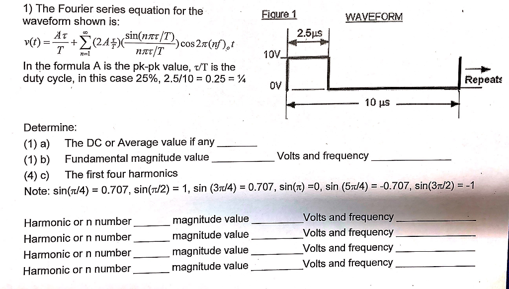 Solved 1 The Fourier Series Equation For The Waveform Shown