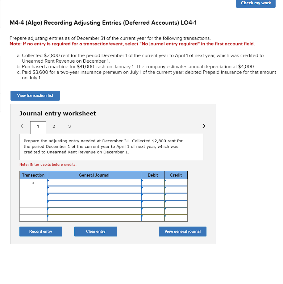 Solved M4-4 (Algo) Recording Adjusting Entries (Deferred | Chegg.com