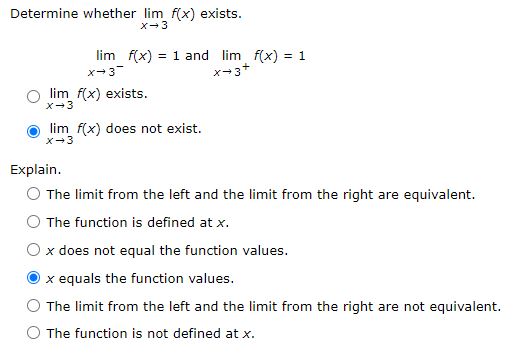 Solved Determine whether limx→3f(x) exists. limx→3−f(x)=1 | Chegg.com