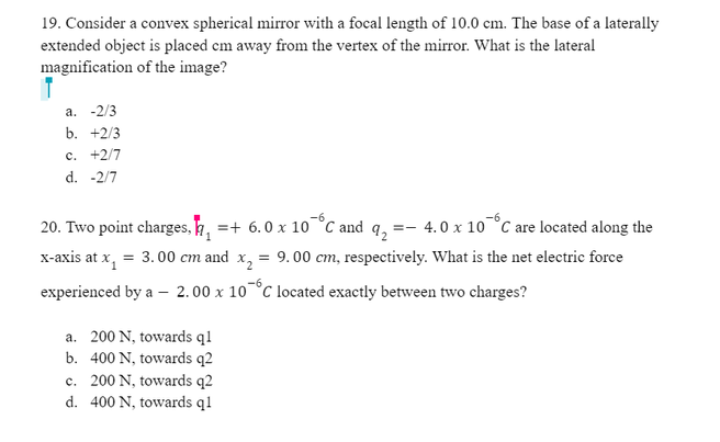 Solved 19. Consider a convex spherical mirror with a focal | Chegg.com
