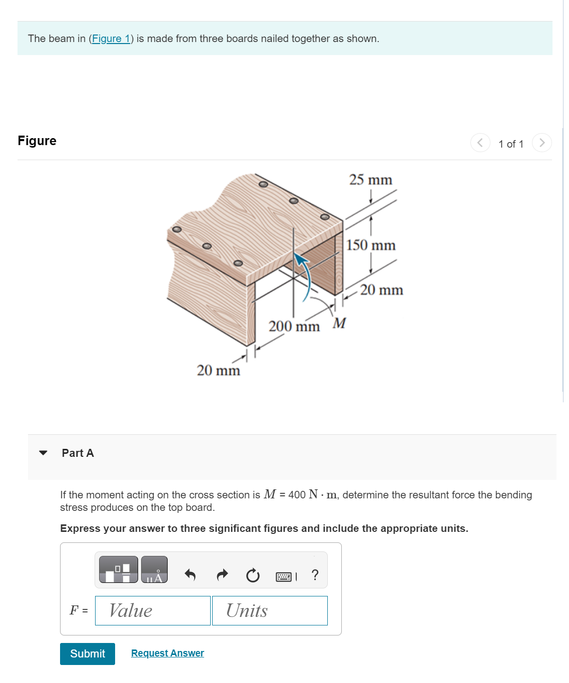 Solved The beam in is made from three boards nailed together | Chegg.com